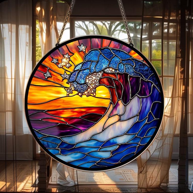 Beach Sunrise Suncatcher Ocean Wave Window Hanging Coastal Decor for ...