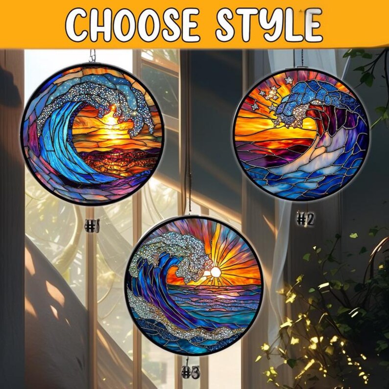 Beach Sunrise Suncatcher Ocean Wave Window Hanging Coastal Decor for ...