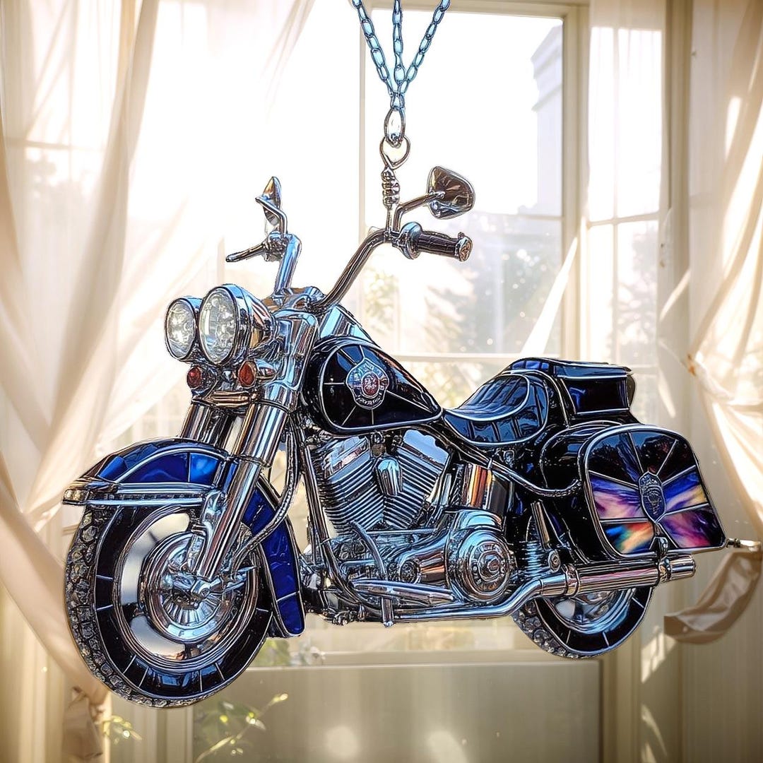 Motorcycle Faux Stained Glass Suncatcher, Biker Window Hanging Decor ...