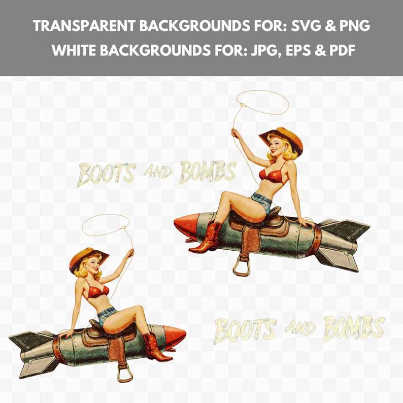Vintage Pinup Girl Printable - Cowgirl Pin up Bomber Nose Art Download ...