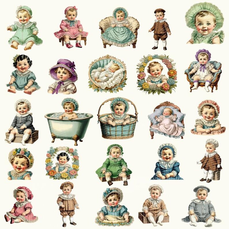 Victorian Baby Old Fashioned Illustrations. Vintage Infant Clipart ...