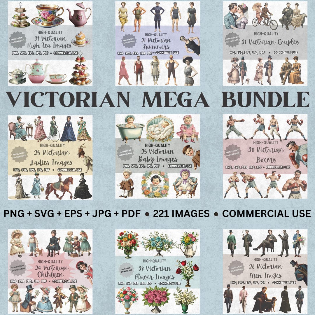 VICTORIAN Mega Bundle Illustrations. Individual Vintage Images. Png ...
