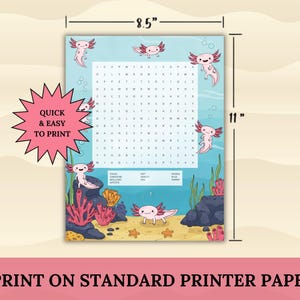 Axolotl Word Search: Printable Birthday Party Games (digital Download ...