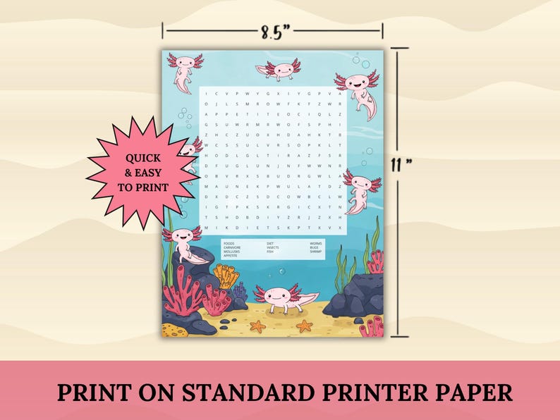 Axolotl Word Search: Printable Birthday Party Games (digital Download ...