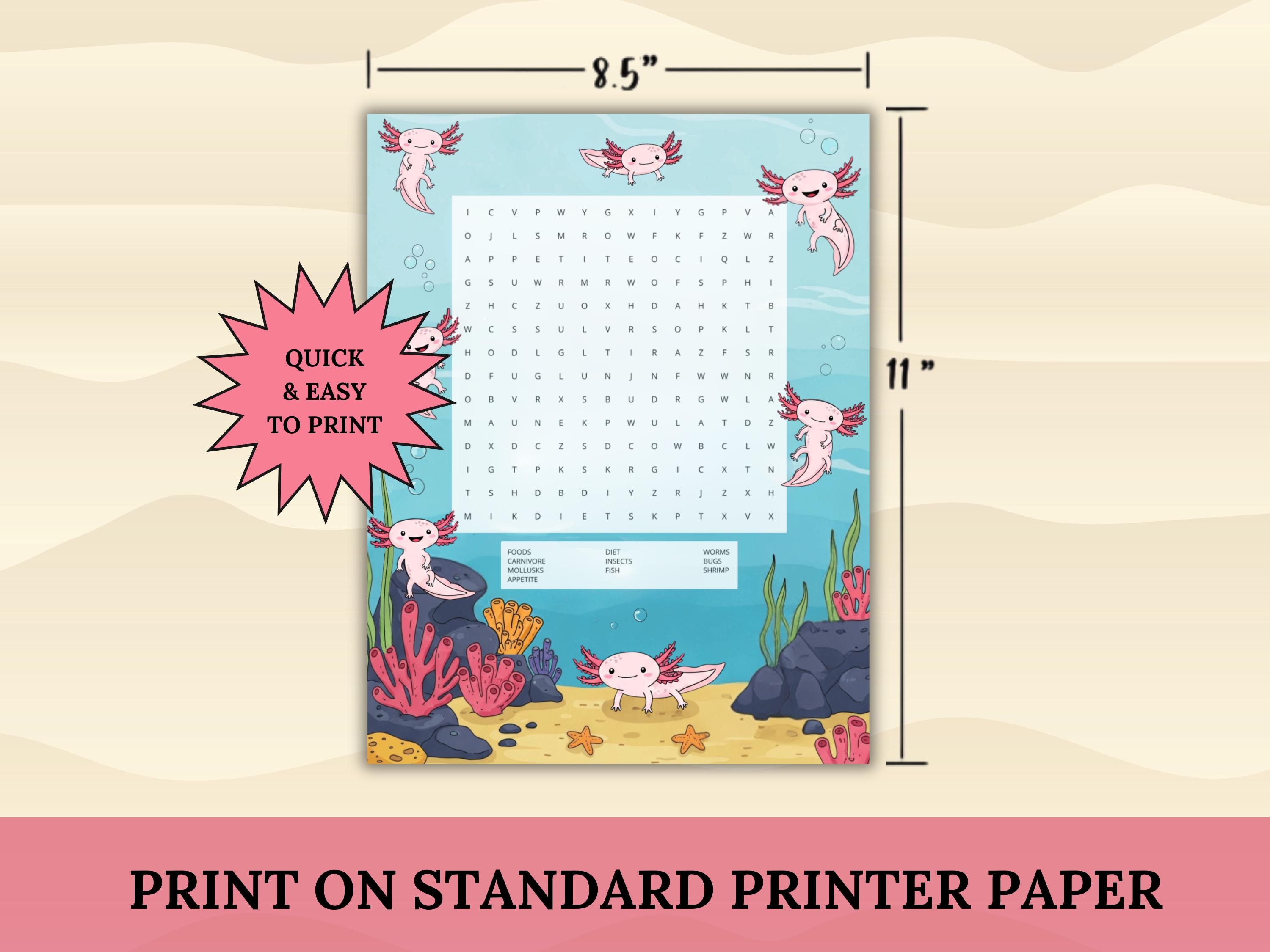Axolotl Word Search: Printable Birthday Party Games (digital Download ...