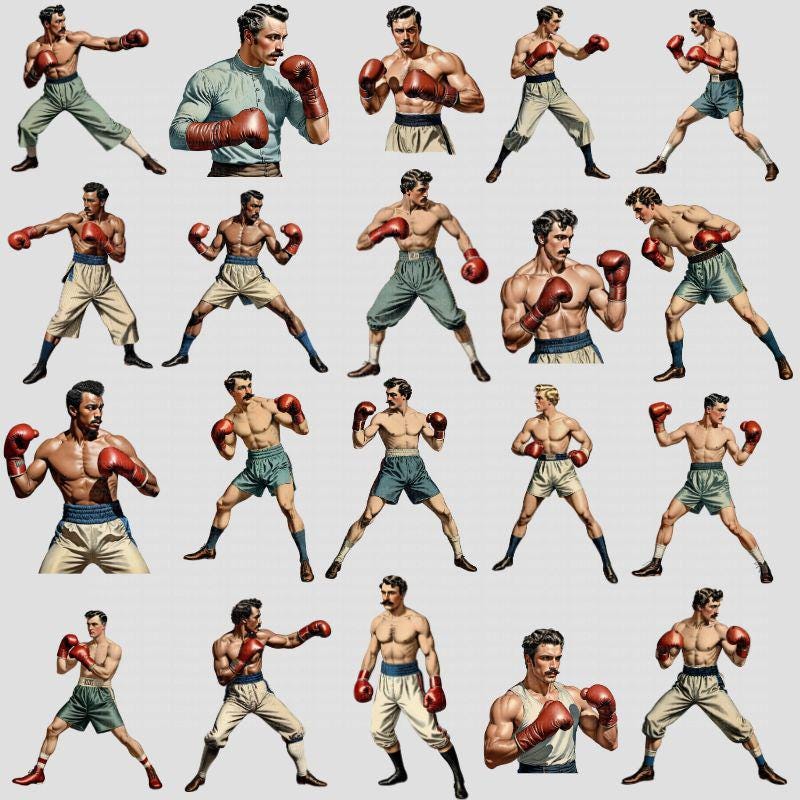 Victorian Boxers Illustrations. 20 Individual Vintage Images. Pugilists ...