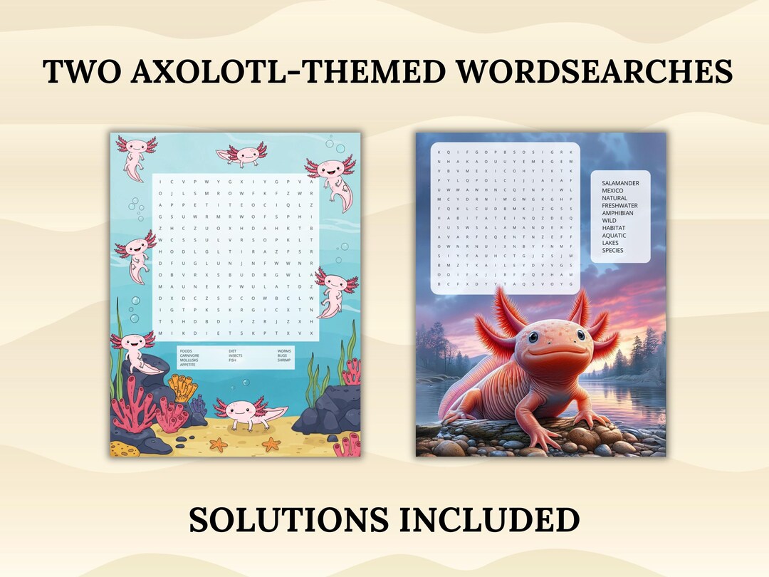 Axolotl Word Search Printable Games Instant Download Digital Axolotl ...