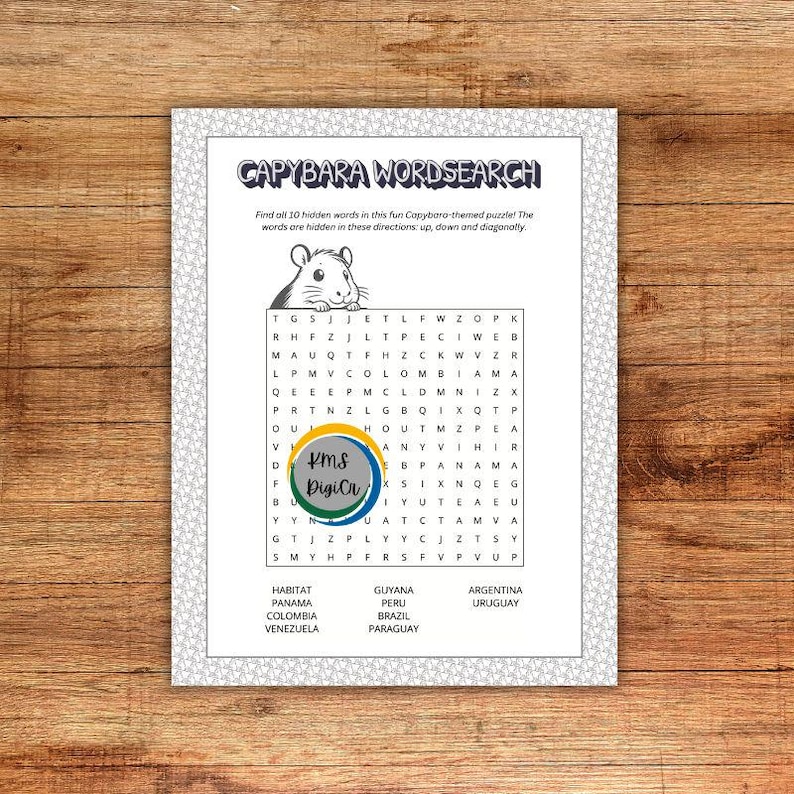 Capybara Wordsearch Puzzles. 5 Cute Word Search Sheets. Fun Activity ...