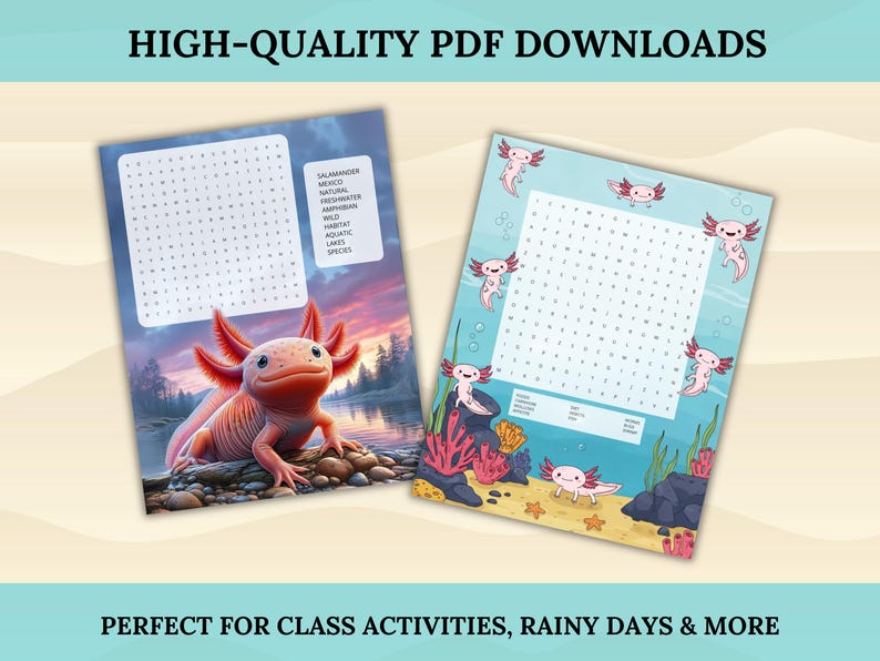 Axolotl Word Search: Printable Birthday Party Games (digital Download ...