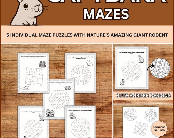 Capybara Mazes Set. 5 Cute Puzzle Sheets. Fun Capybara Activity for ...