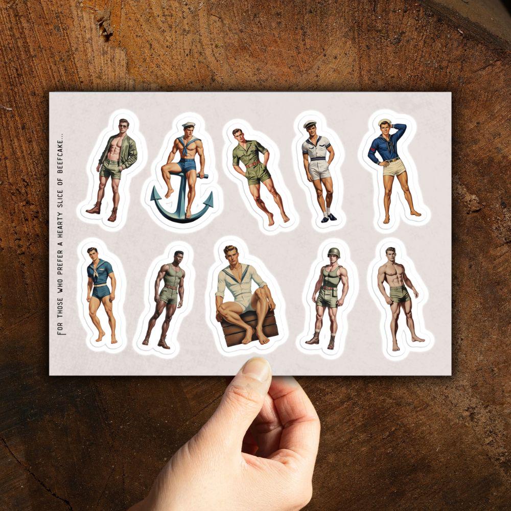 Vintage Male Pinups Sticker Sheet: Stud Muffin Retro Men Stickers Set ...