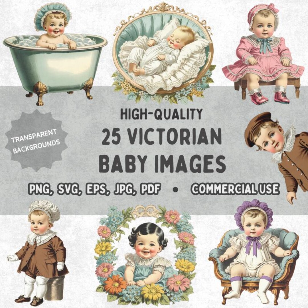 Victorian Baby Old Fashioned Illustrations. Vintage Infant Clipart ...