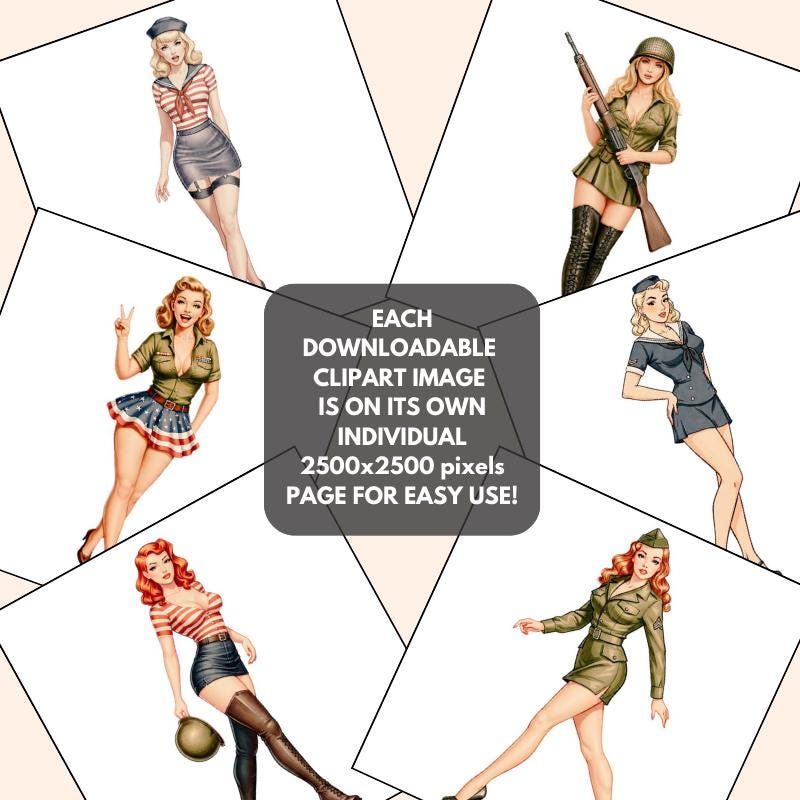 Military Pin Up Girls Clipart Bundle Retro Army Wwii Png Svg Pdf