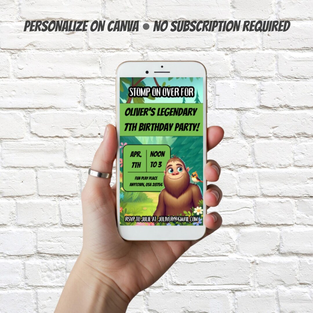 Editable Bigfoot Birthday Evite: Sasquatch Party Theme (digital) - Etsy