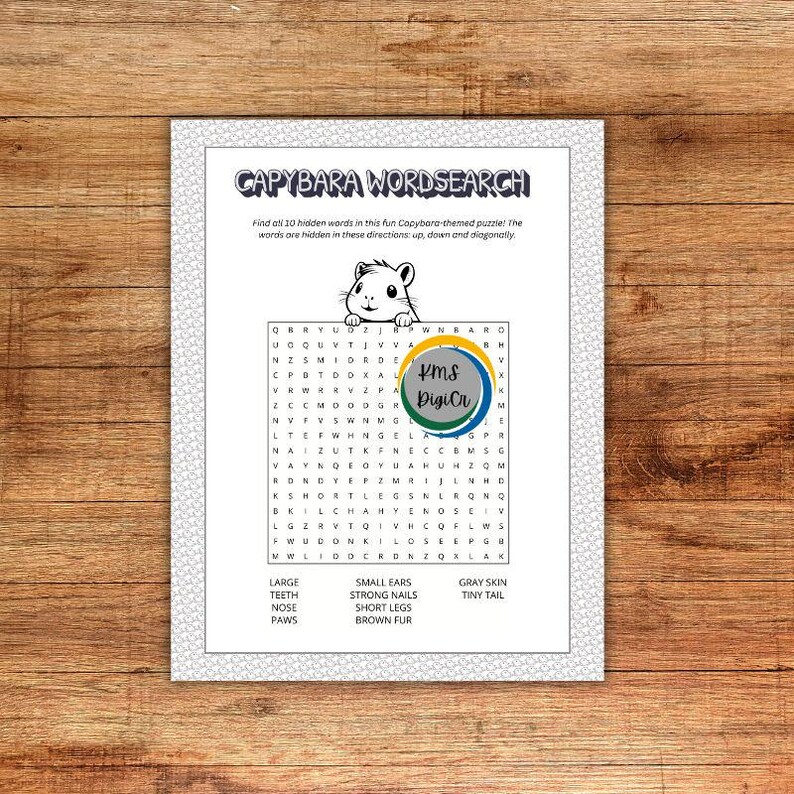 Capybara Wordsearch Puzzles. 5 Word Search Sheets. Fun Capybaras ...