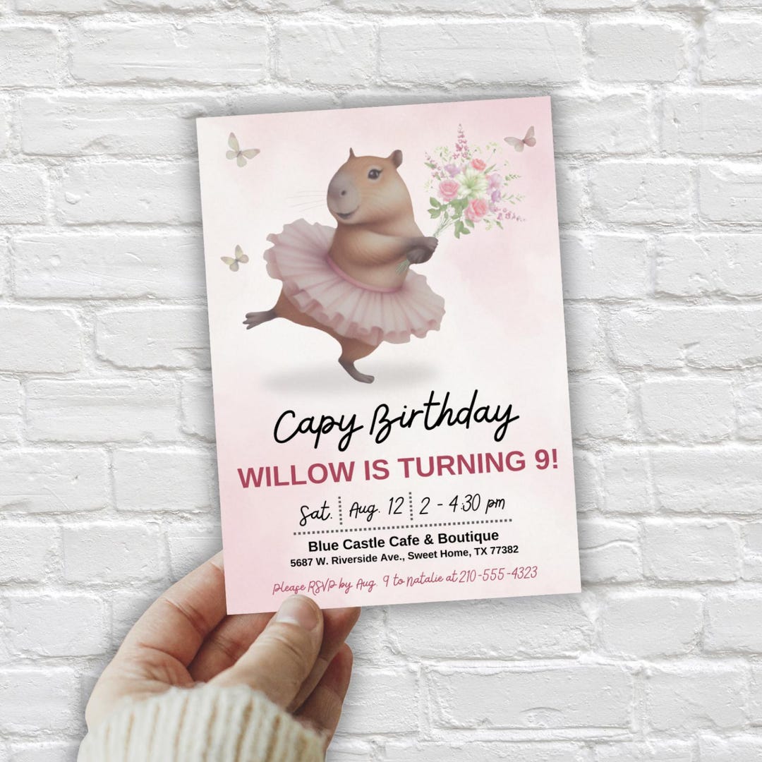 Capybara Birthday Invitation Template: Watercolor Ballerina Tutu ...