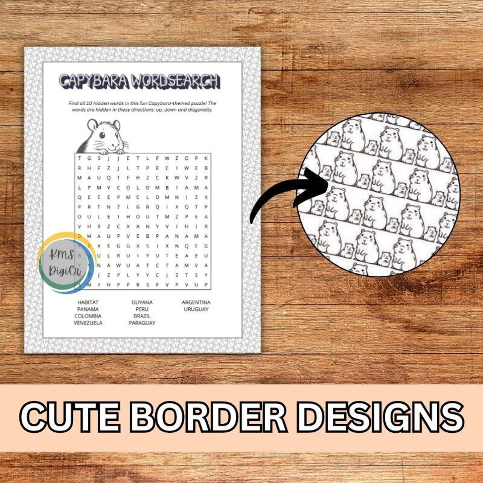 Capybara Wordsearch Puzzles. 5 Cute Word Search Sheets. Fun Activity ...
