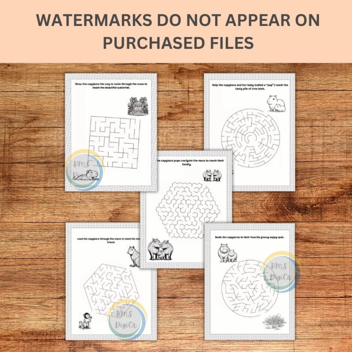 Capybara Maze Puzzle Sheets: Set of 5 (digital Download), Capybaras ...