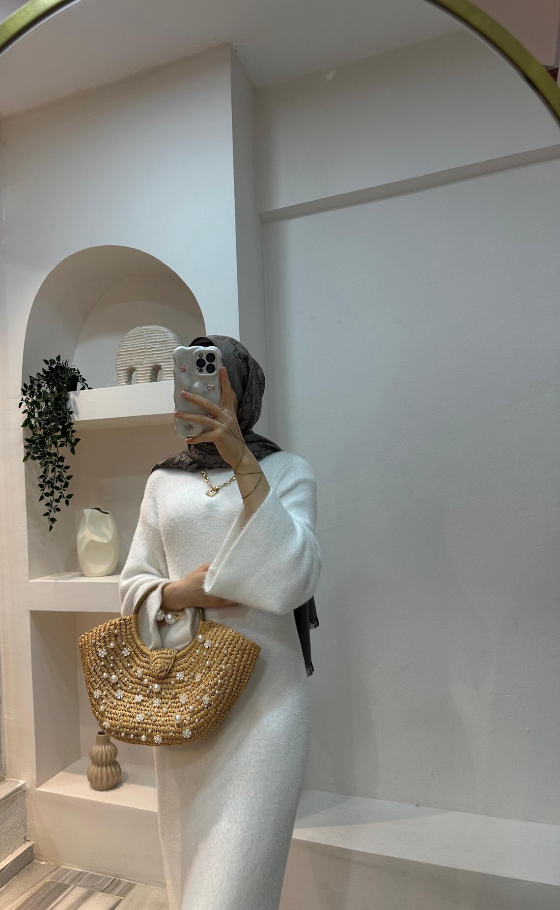 Cleopatra Bag, Handheld Raffia Basket Bag, Pearl Detailed Purse, Vegan ...