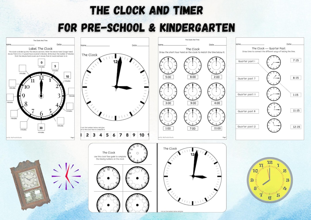 38 Pages the Clock Timer Worksheet, School Tracing, Clock Learning ...