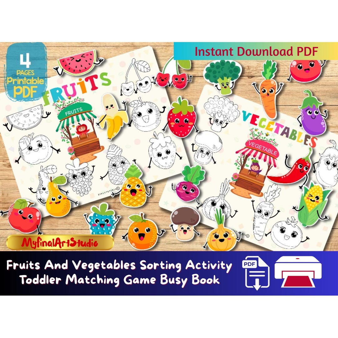 Fruits and Vegetables Sorting Activity, Printable Matching Game for ...
