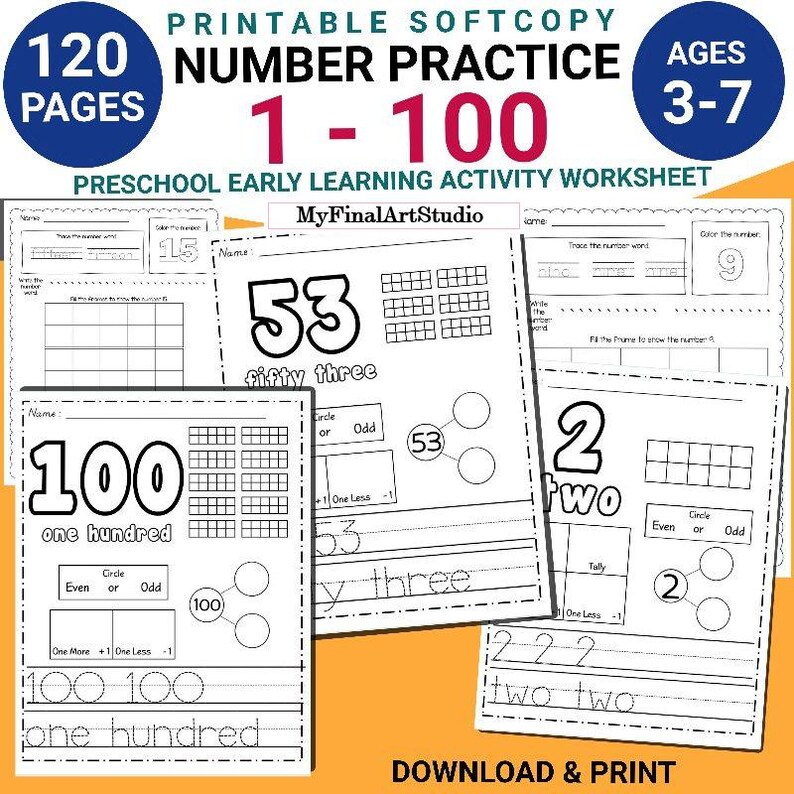 Number Matching Activity 1 to 100 Montessori Counting Practice ...