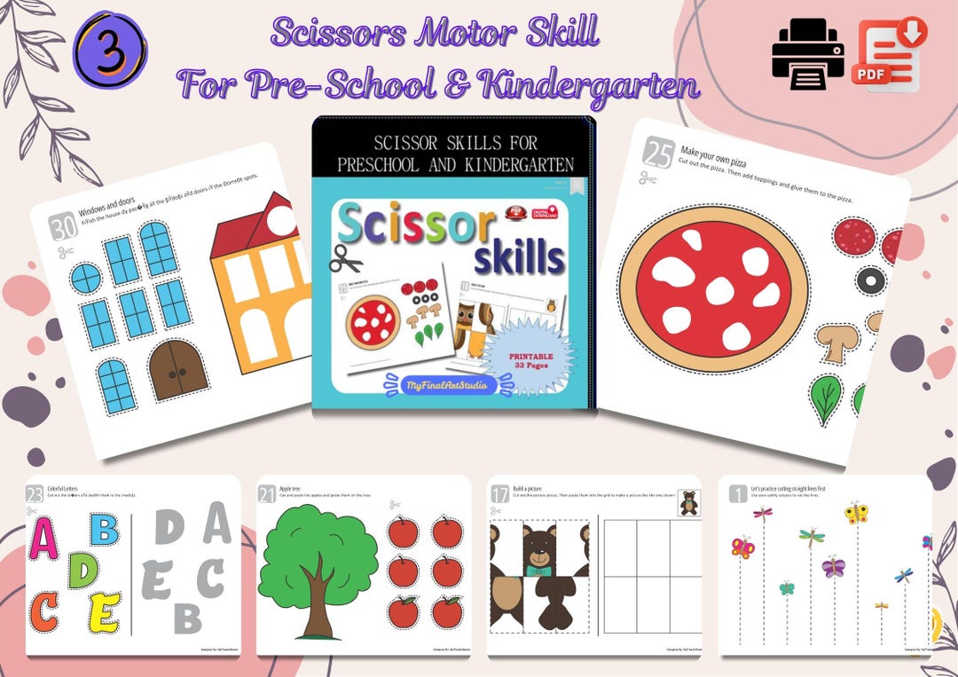 Scissors Motor Skill for Preschool Activity Worksheet Book, Cutting ...