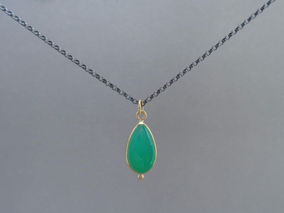 Chrysoprase Pendant in 18k Gold and Sterling, Pear Shaped Bright Green ...