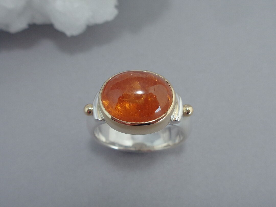 Spessartite Garnet Ring in 18k Gold and Sterling, Bright Orange Garnet Cabochon Ring - Etsy