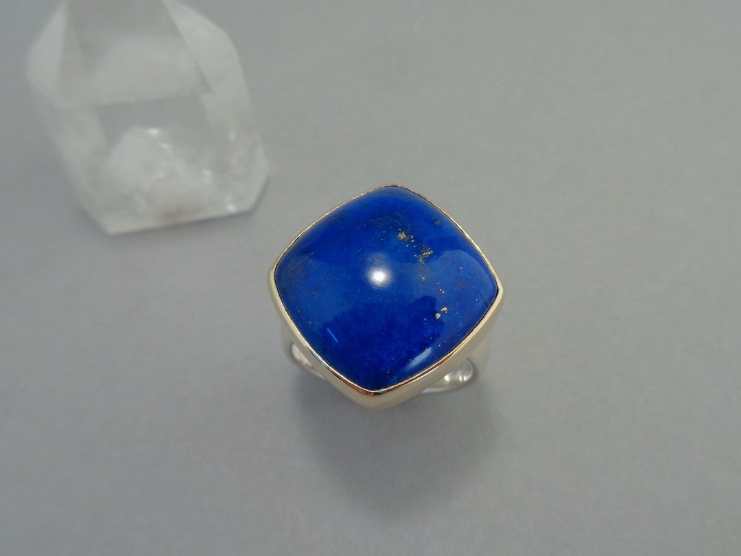 Large Lapis Ring in 18k Gold and Sterling, Bright Blue Cushion Cut ...