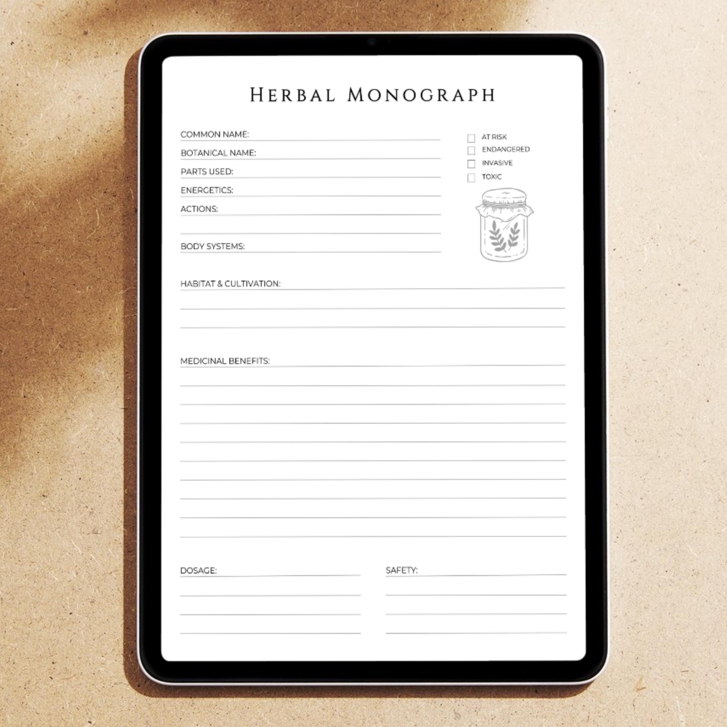 Herbal Monograph Templates #1 | 3 Templates, Materia Medica, Herbalism ...