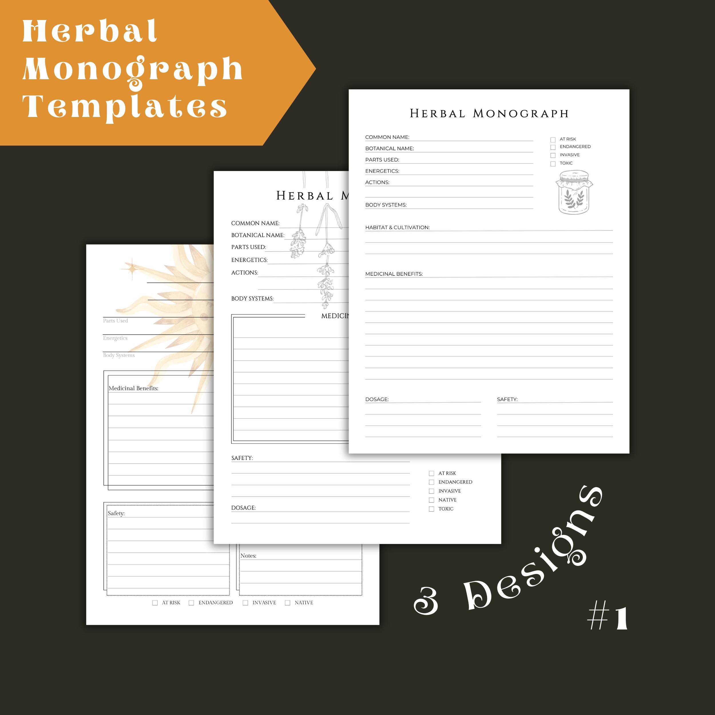 Herbal Monograph Templates #1 | 3 Templates, Materia Medica, Herbalism ...