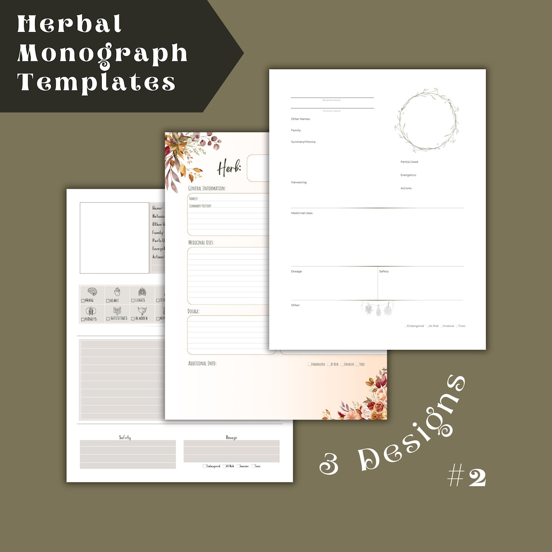 Herbal Monograph Templates #2 | 3 Templates - Lines and No Lines - Etsy