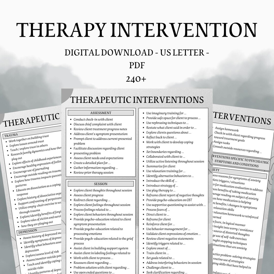 Therapy Interventions, Therapy Intervention List, Therapist Cheat ...