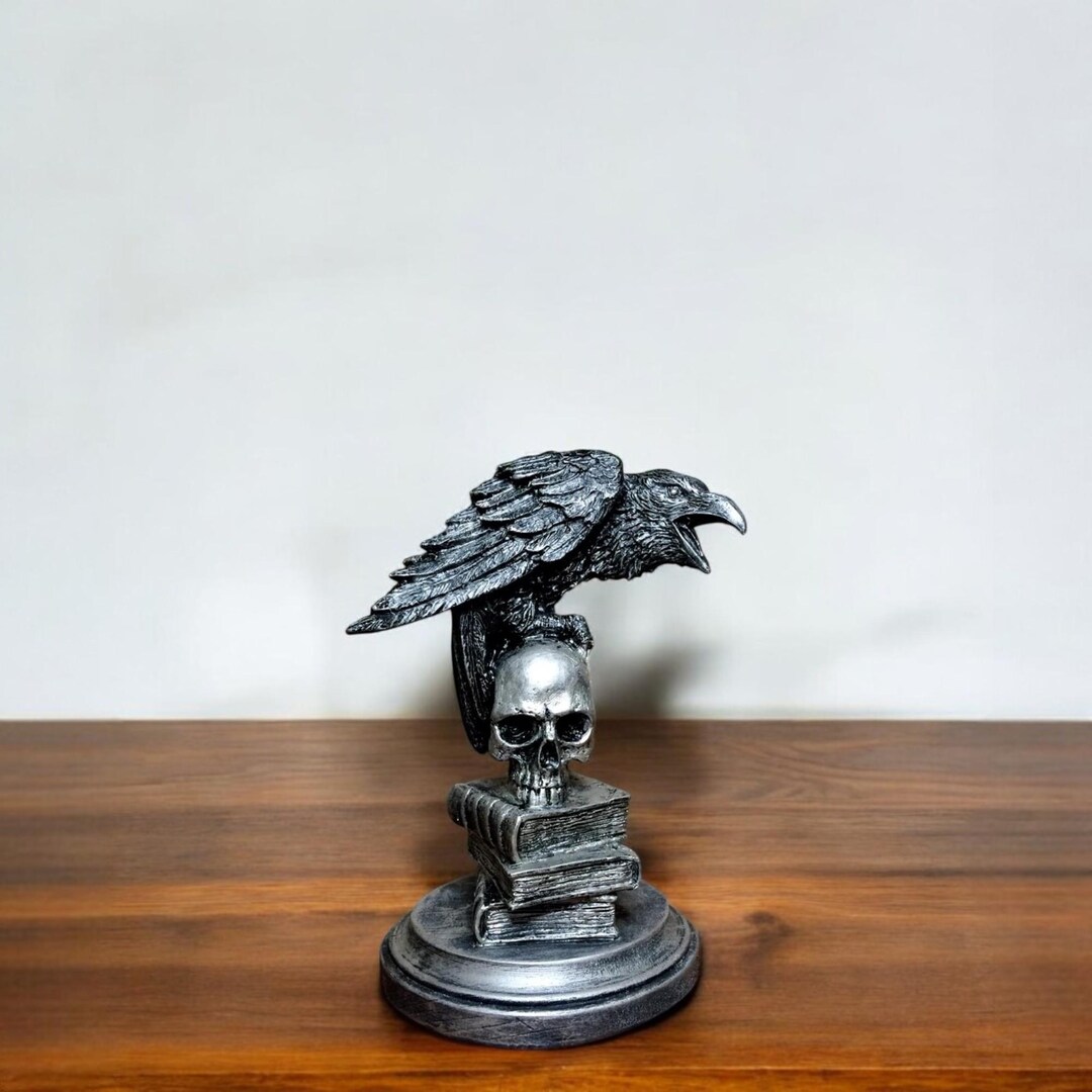Raven Statue Hand Painted Resin Sculpture Poes Raven Gothic Figurine ...