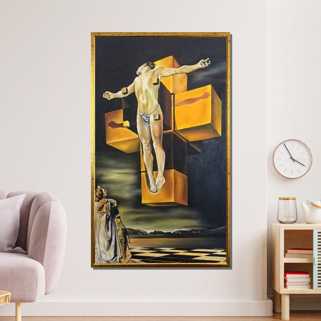 Salvador Dalí-inspired Crucifixion Canvas: Golden Abstract Cross Art - Etsy