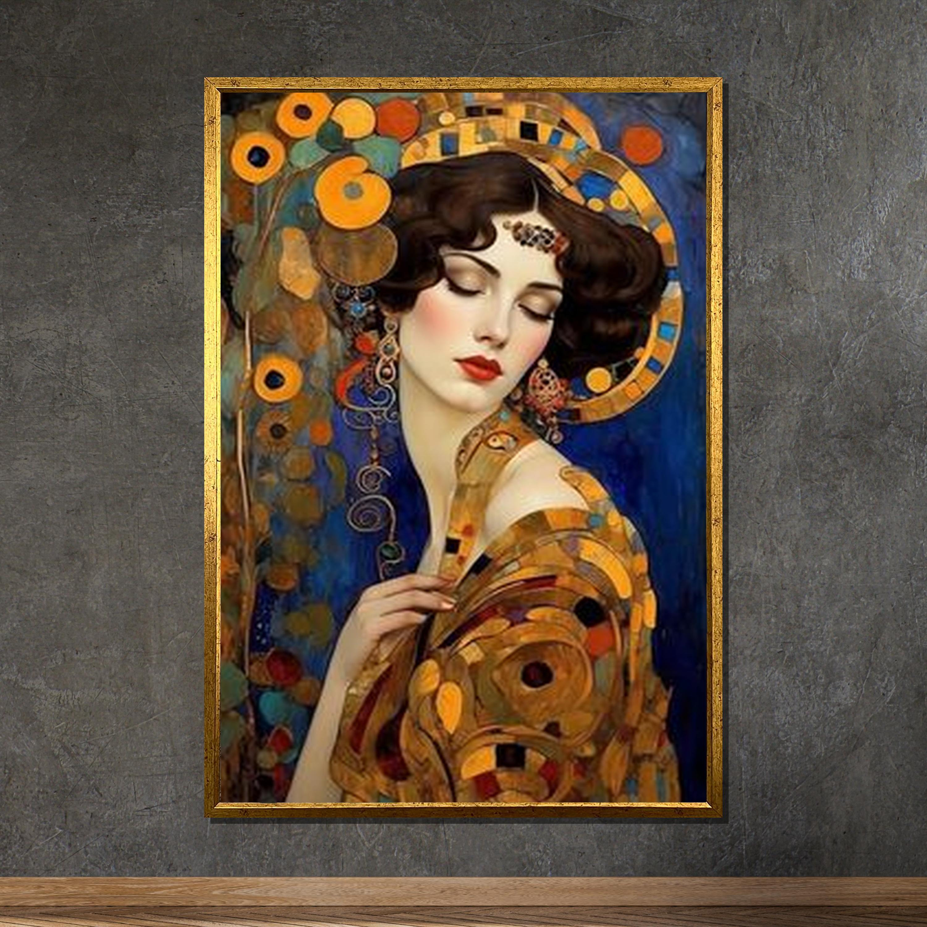 Gustav Klimt Inspired Portrait Canvas, Elegant Golden Woman Art, Art ...