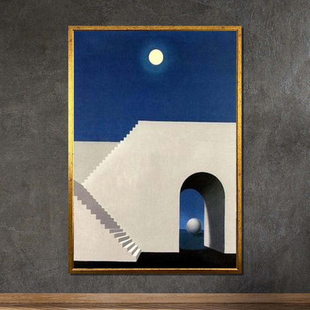 Surreal Moonlit Architecture Canvas, Magritte Style Abstract Art ...