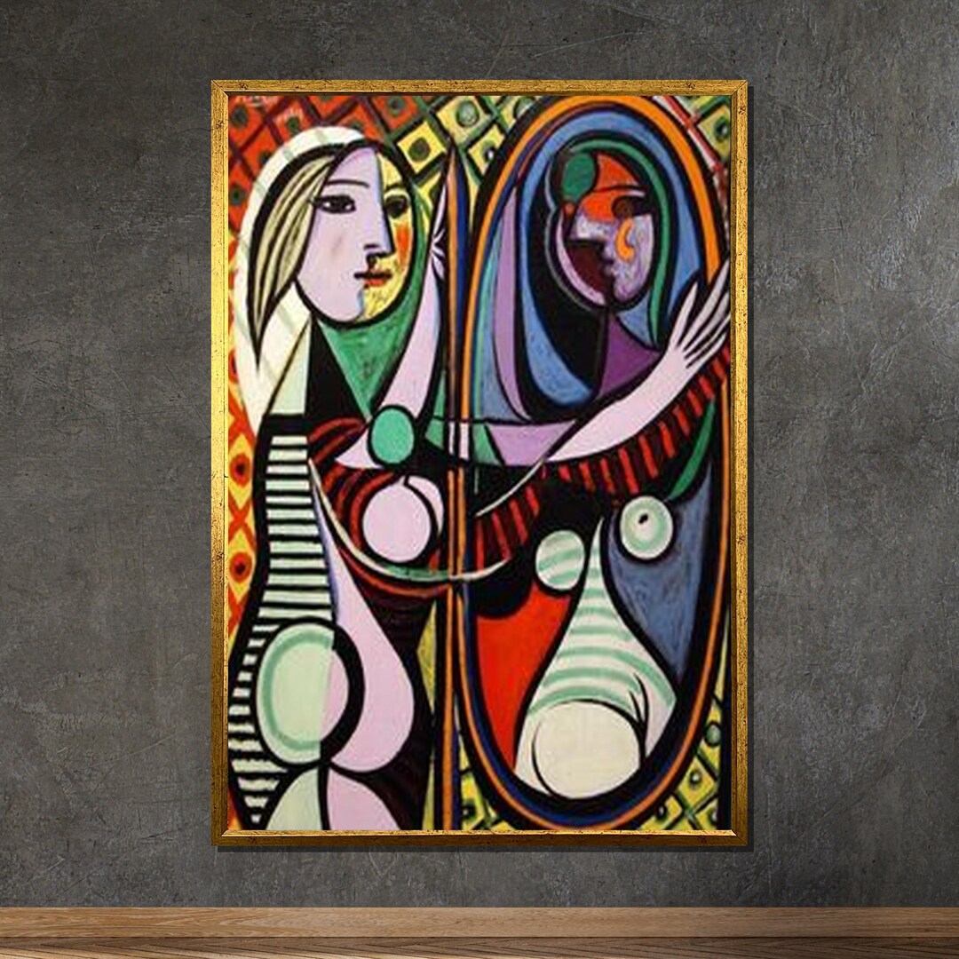 Picasso-inspired Cubist Mirror Canvas, Abstract Portrait Wall Art, Bold ...