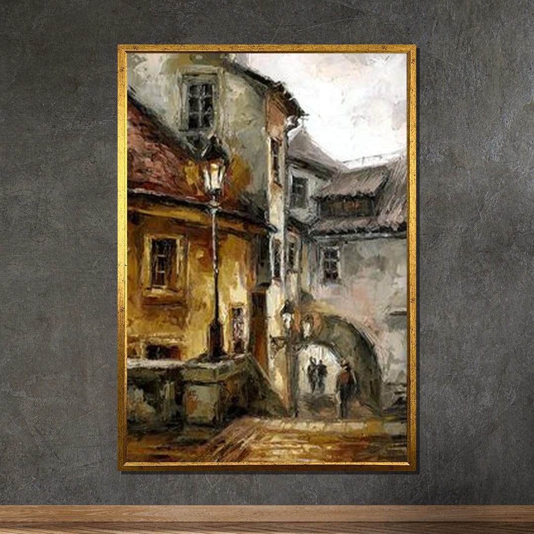 Rustic European Street Canvas, Vintage Townscape Wall Art, Romantic Old ...