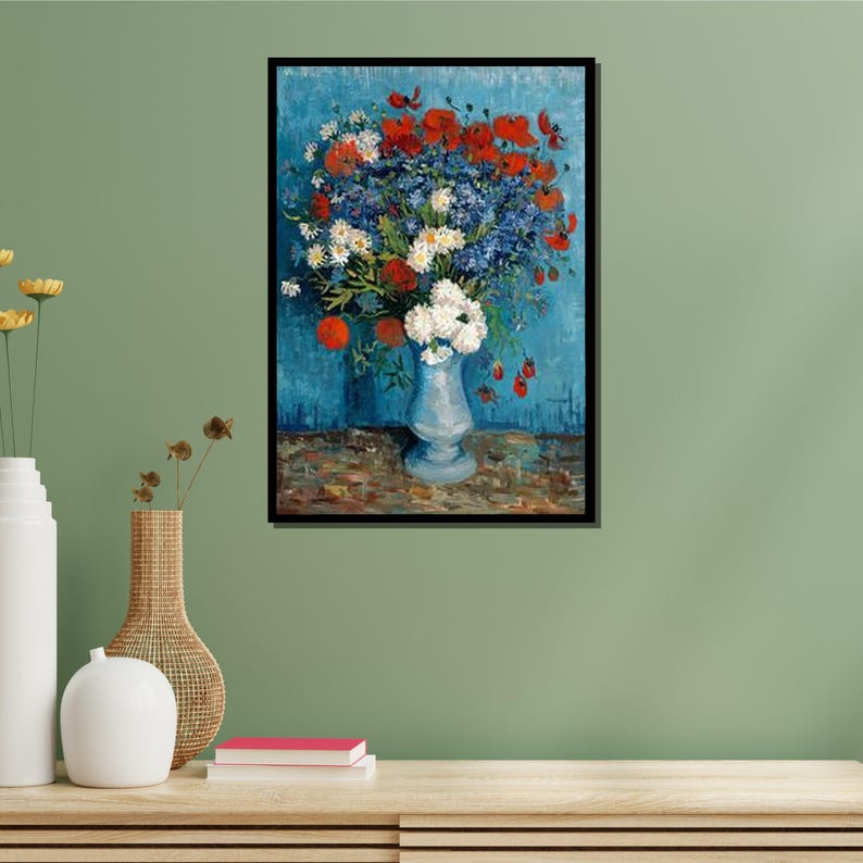 Van Gogh Inspired Floral Bouquet Canvas, Vibrant Wildflowers in Vase ...