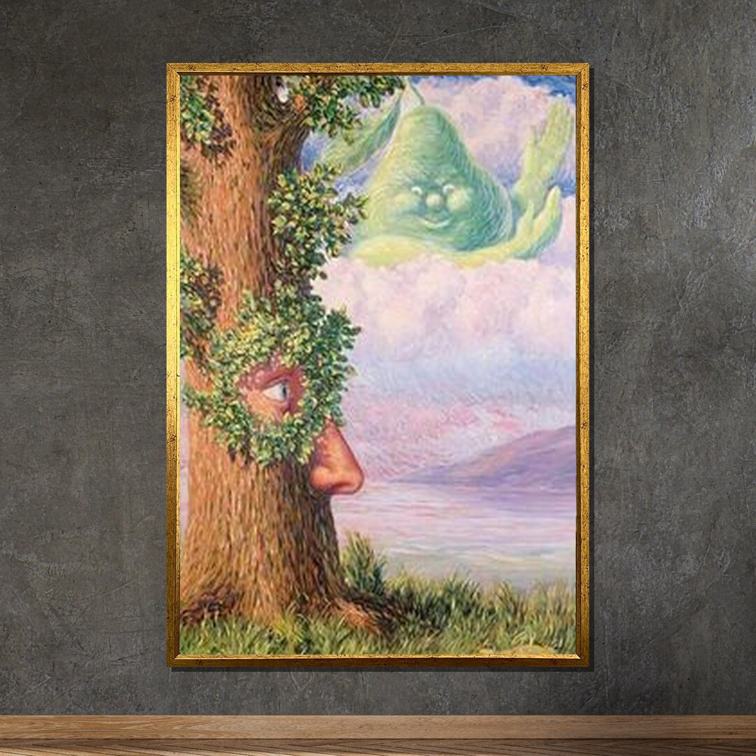 Rene Magritte Surreal Tree Face Art, Dreamy Cloud Canvas, Nature ...