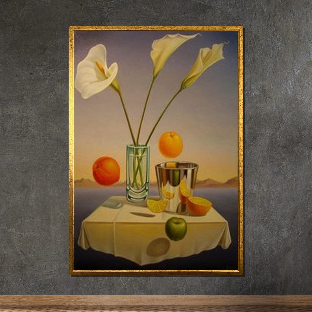 René Magritte Inspired Canvas: Surreal Floating Fruit & Calla Lilies ...