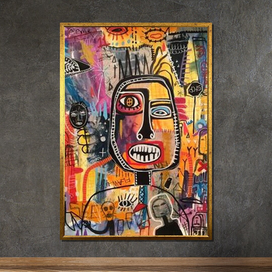Basquiat Inspired Graffiti Canvas, Urban Abstract Face Art, Colorful ...