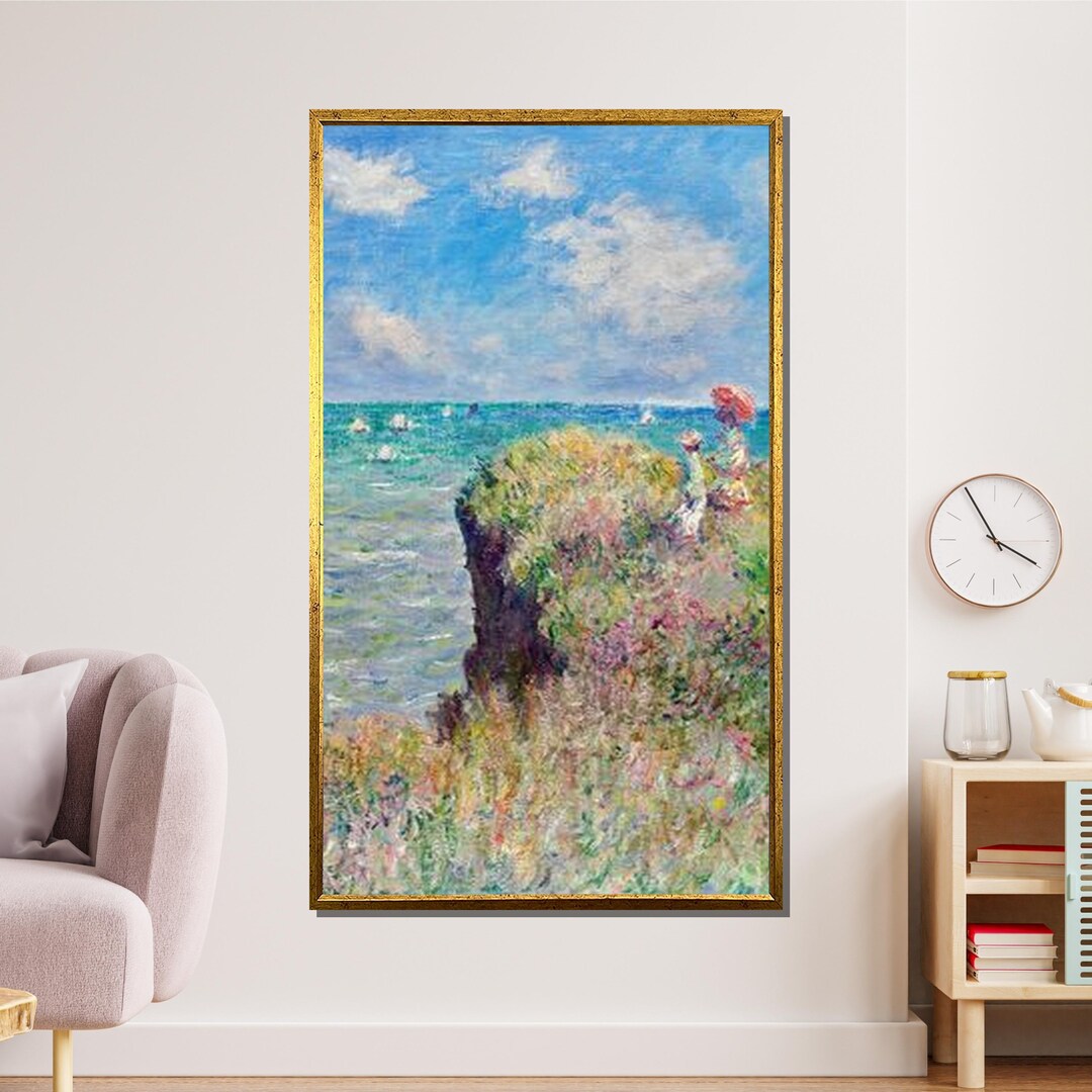 Claude Monet Inspired Coastal Canvas, Impressionist Cliffside View Art ...