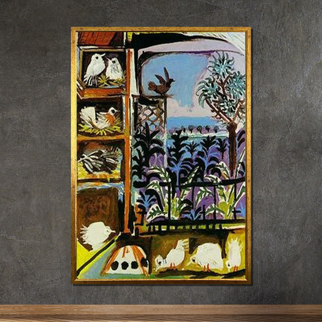 Picasso Inspired Aviary and Garden Canvas, Vibrant Cubist Nature Scene, Modern Artistic Wall Art ...