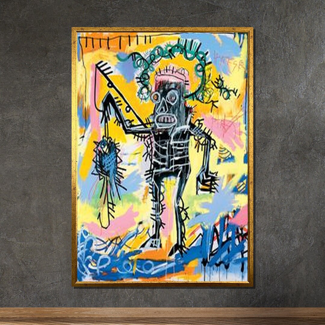 Jean-michel Basquiat Inspired Canvas, Vibrant Urban Graffiti Art, Bold ...