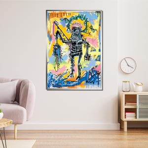 Jean-michel Basquiat Inspired Canvas, Vibrant Urban Graffiti Art, Bold ...