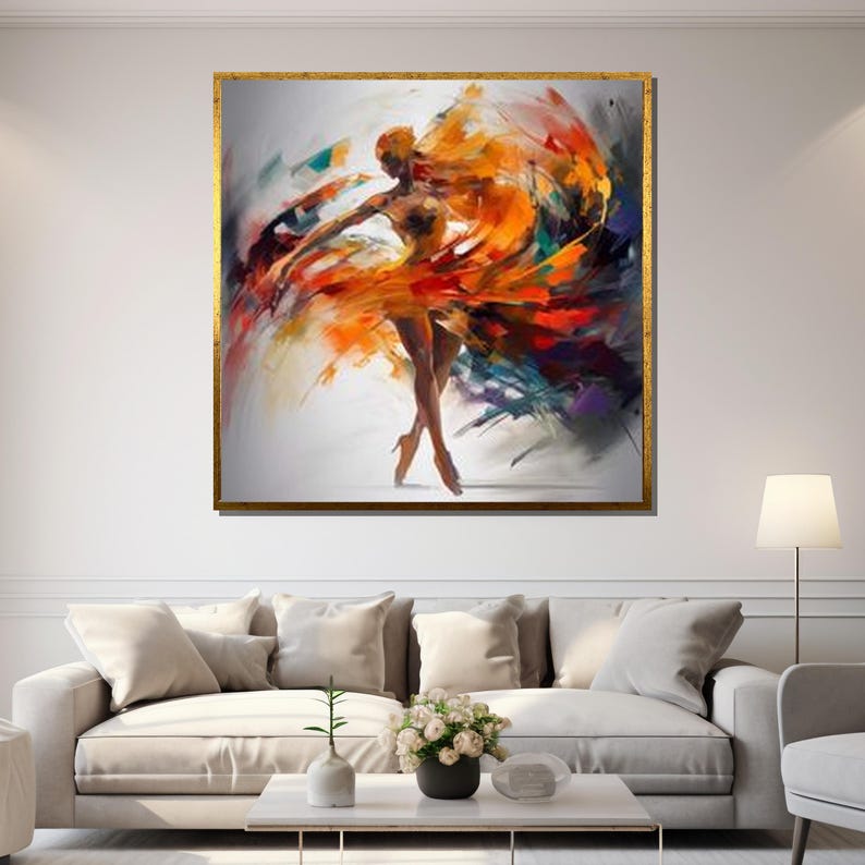 Abstract Ballerina Canvas, Vibrant Dance Wall Art, Dynamic Movement ...