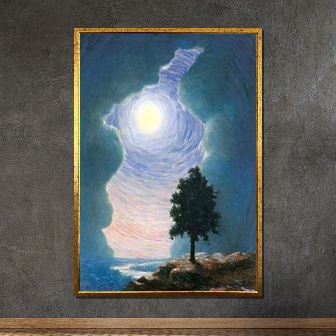 René Magritte Inspired Canvas, Surreal Moonlit Silhouette Art, Dreamy ...